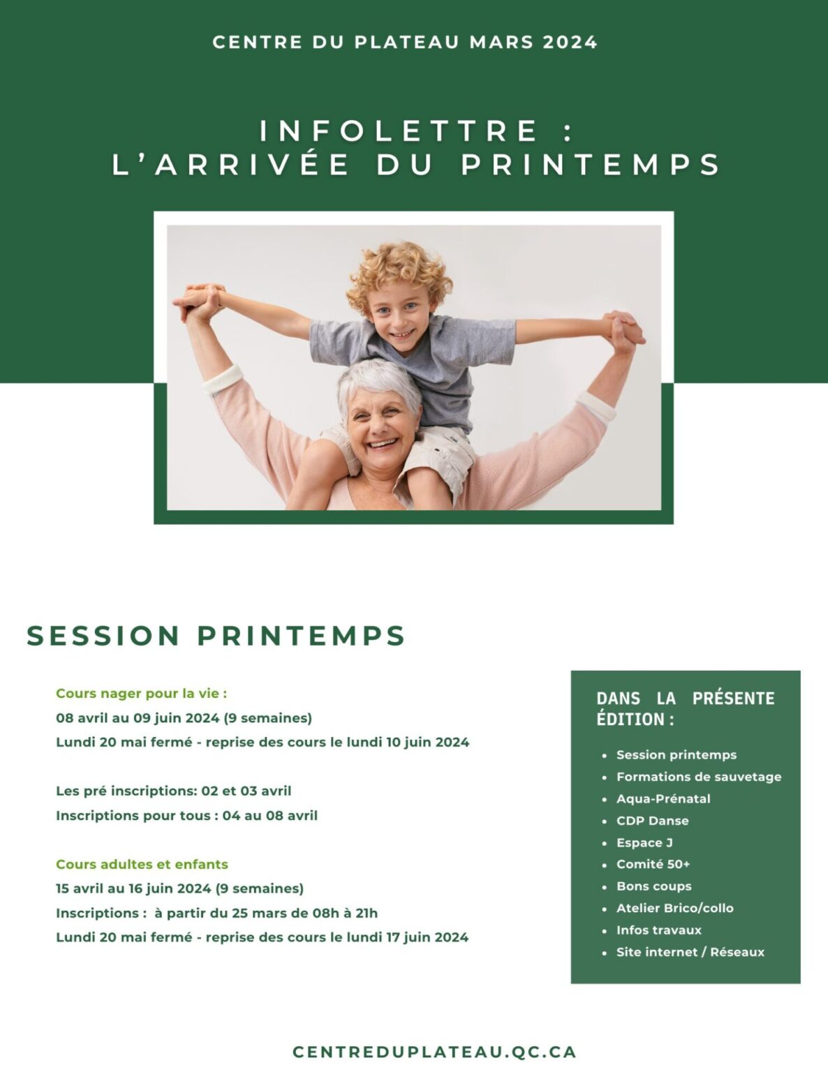 L'infolettre du Printemps - Centre du Plateau
